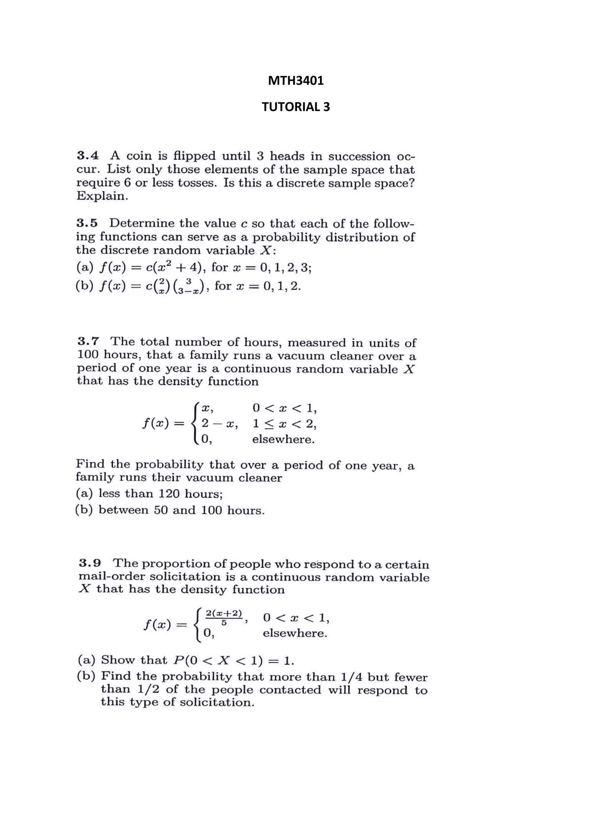 Mth3401 tutorial 3 | PDF