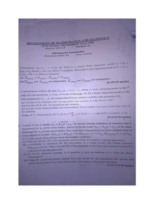 Mth 416A, Regression Analysis - 2016 midsem, endsem and quizes | PDF