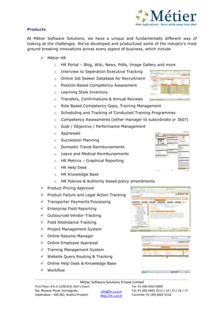 Métier software solutions private limited | PDF | Computer Software and Applications | Computing