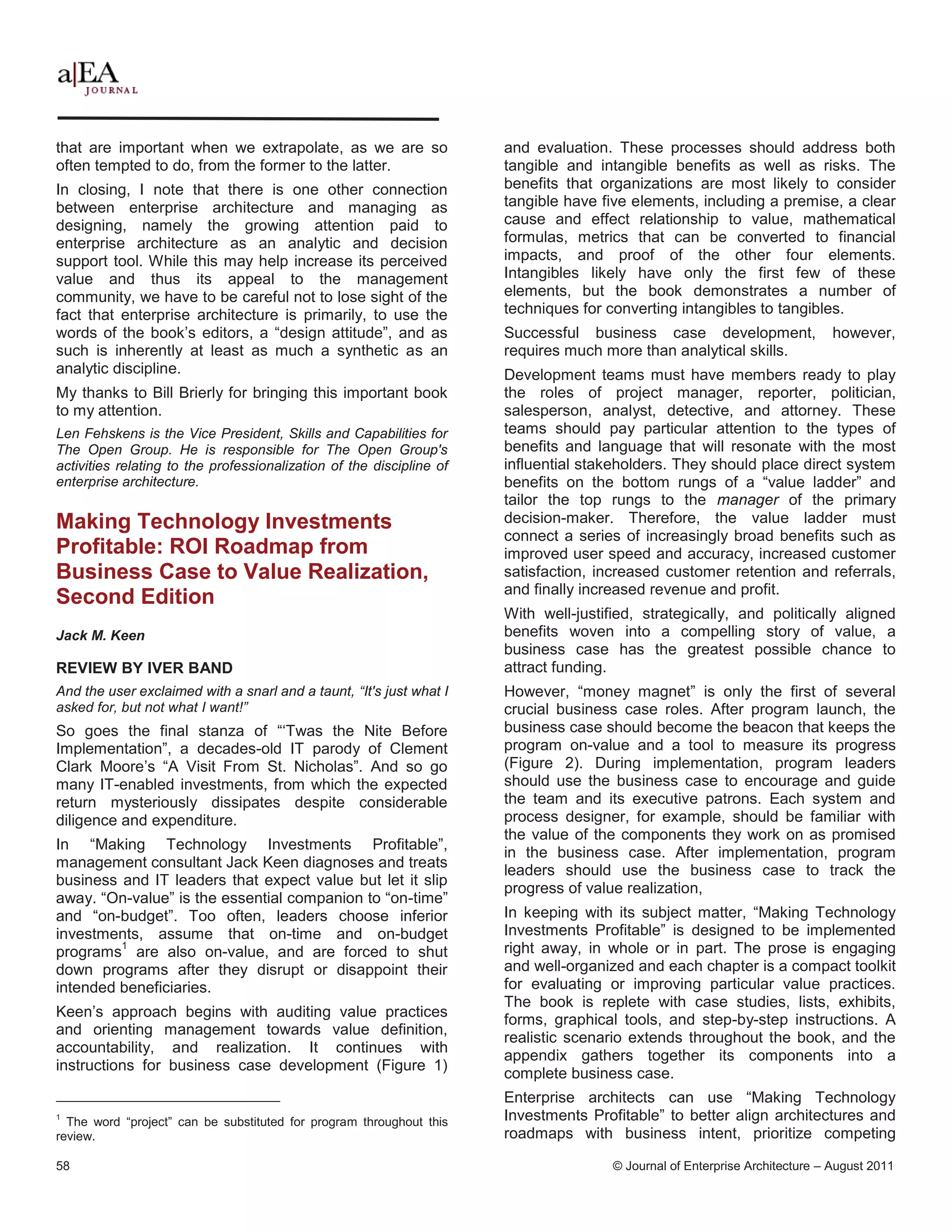 Book Review: Making Technology Investments Profitable | PDF