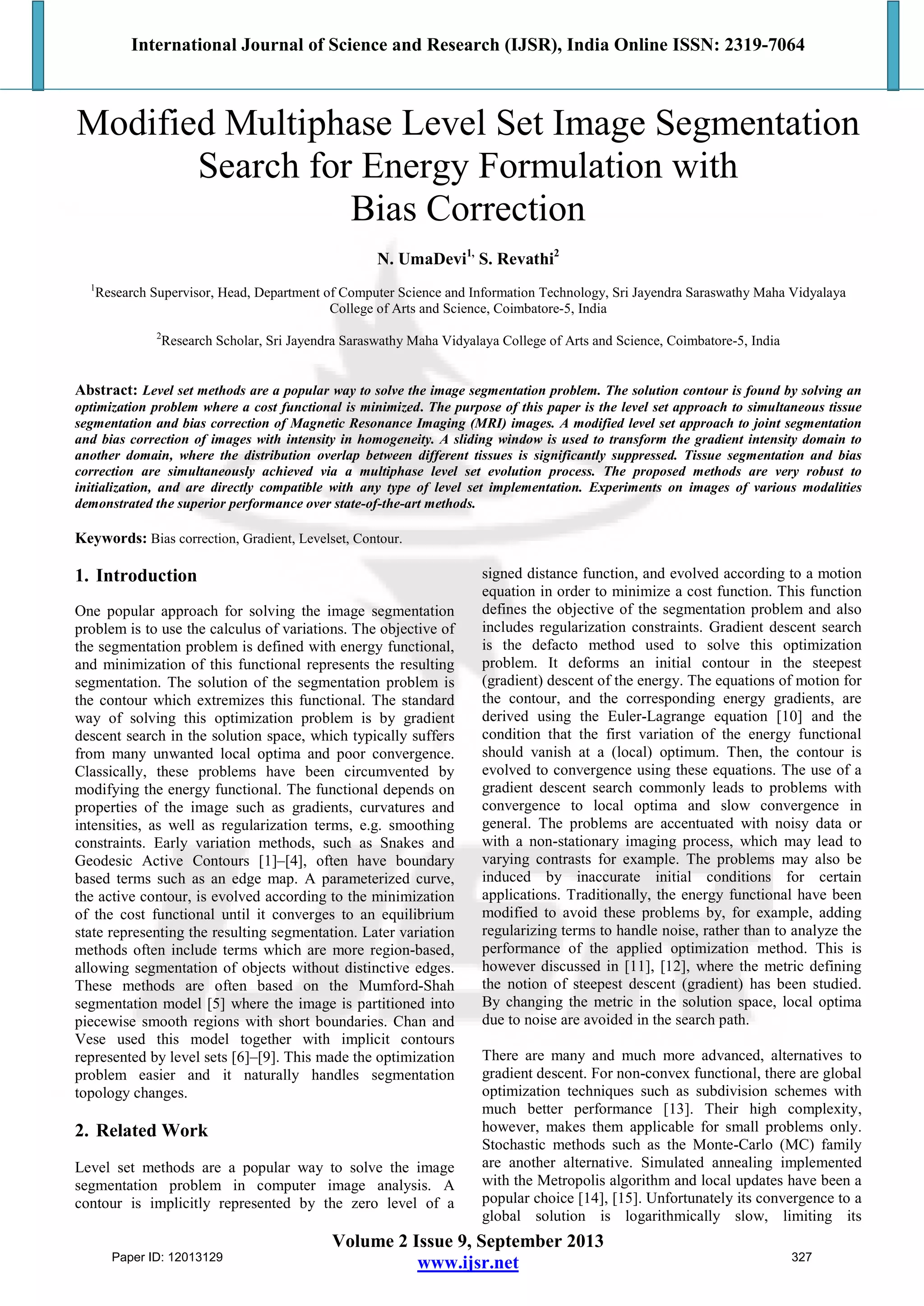Modified Multiphase Level Set Image Segmentation Search For Energy Formulation With Bias