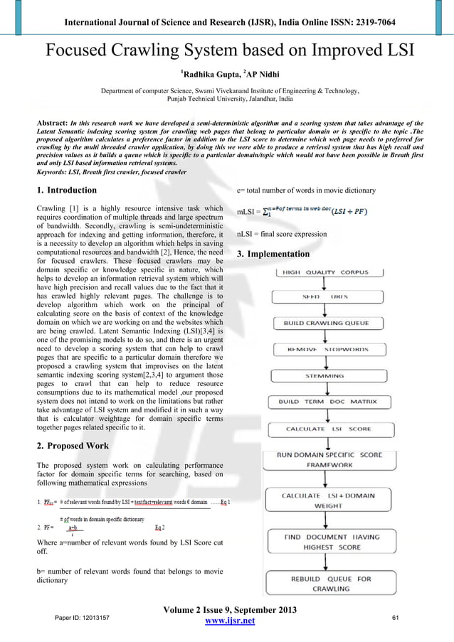 Focused Crawling System based on Improved LSI | PDF