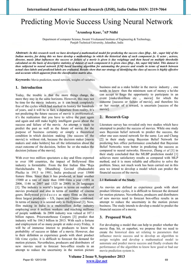 Predicting Movie Success Using Neural Network | PDF