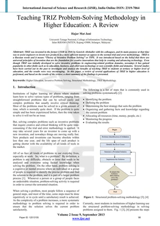 Teaching TRIZ Problem-Solving Methodology in Higher Education: A Review ...