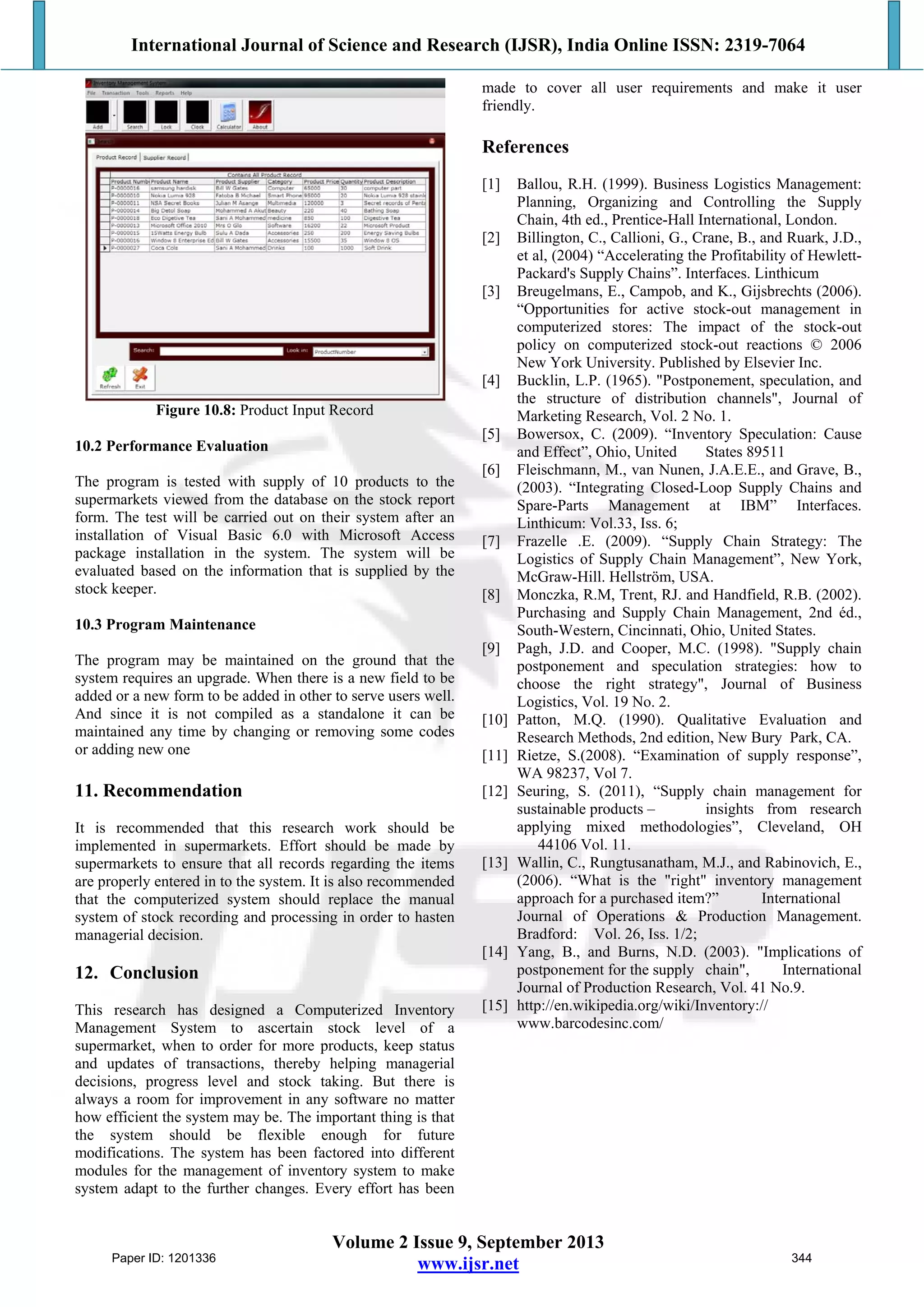Design of a Computerized Inventory Management System for Supermarkets | PDF