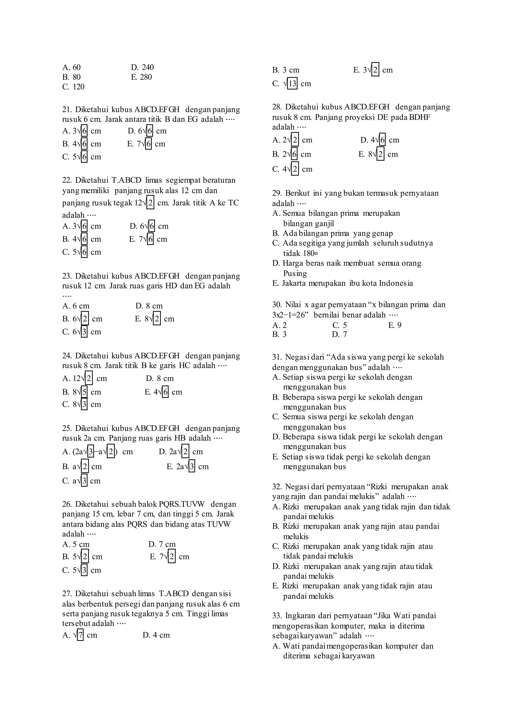 SOAL MATEMATIKA Paket C PAS 1 Tapel 2019/2020 PKBM LUHUR PEKERTI | DOCX