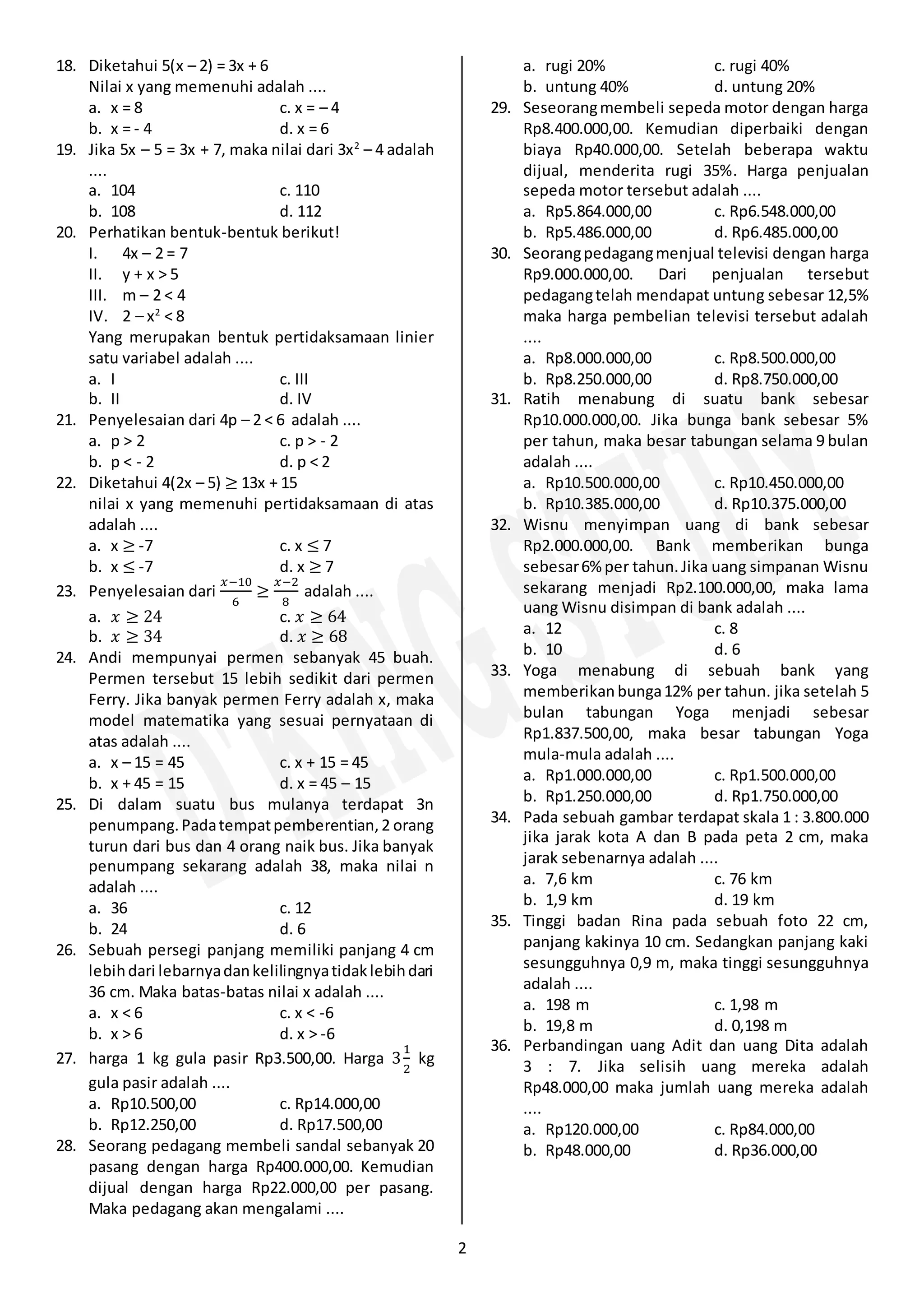 SOAL UAS GANJIL MATEMATIKA SMP KELAS VII 2015/2016 | DOCX