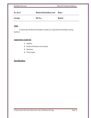 Material Testing Lab Manual | PDF