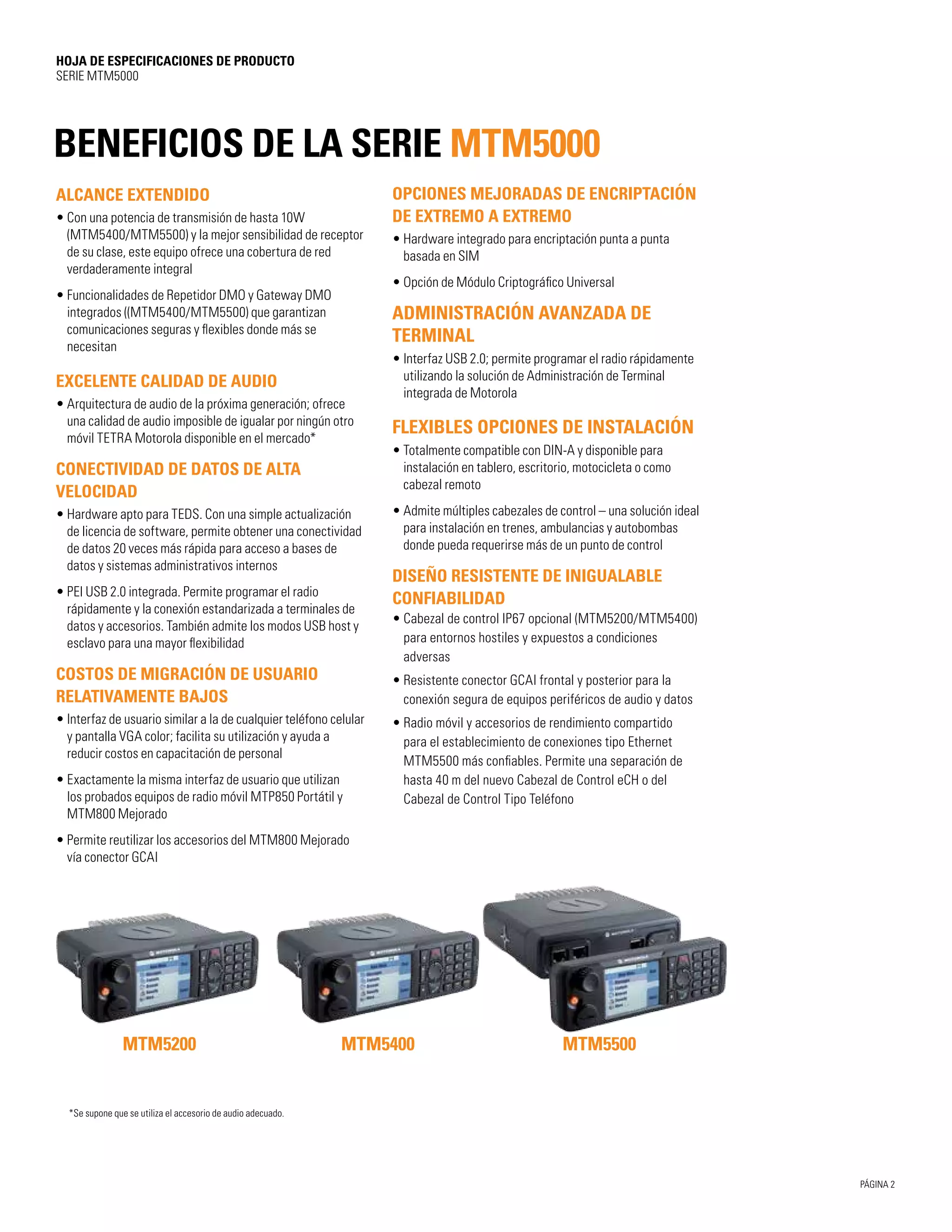 Mtm5000 series tetra mobile radios spec sheet (español) | PDF