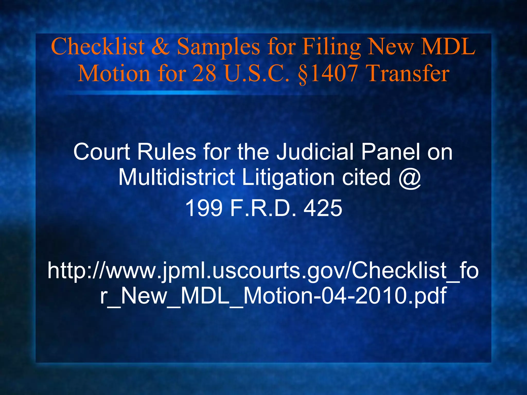 Mass Torts and Multidistrict Litigation (MDL) | PPT | Legal Services ...