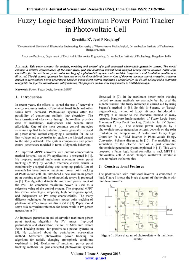 Fuzzy Logic Based Maximum Power Point Tracker In Photovoltaic Cell Pdf