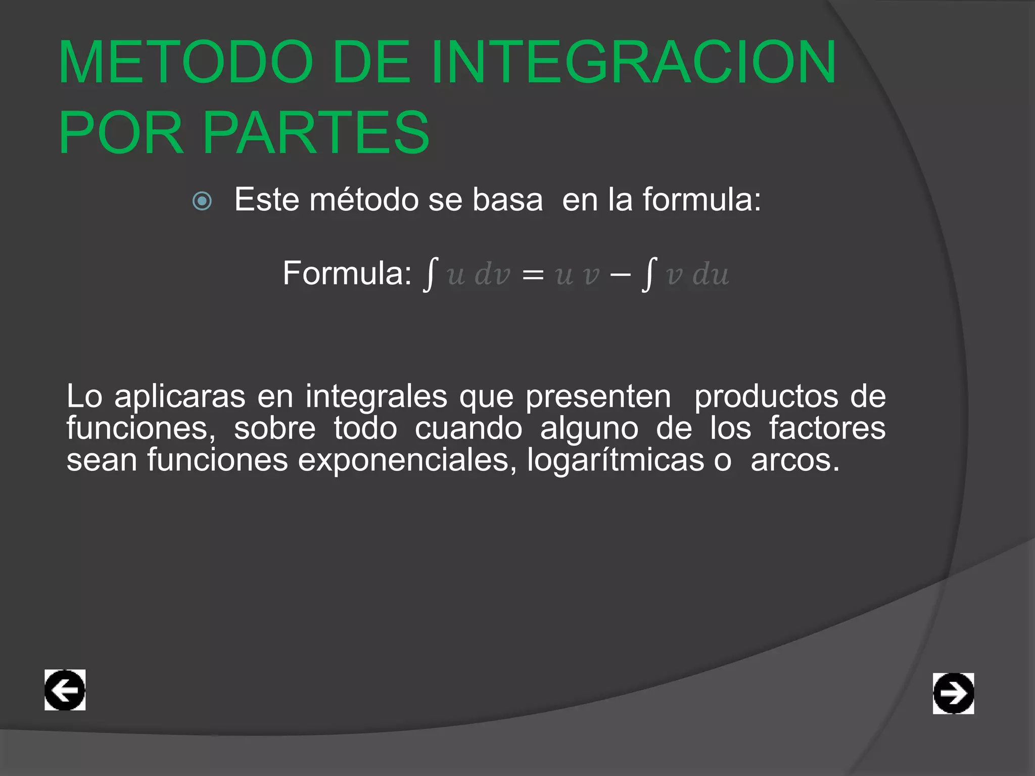 Método de integración por partes(primer intento) | PPT