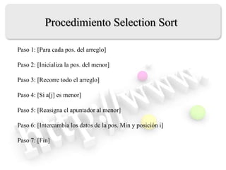 Método de ordenamiento por selección (selection sort | PPTX ...