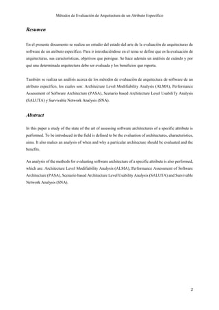 Métodos de evaluación de arquitectura a un atributo específico | DOCX