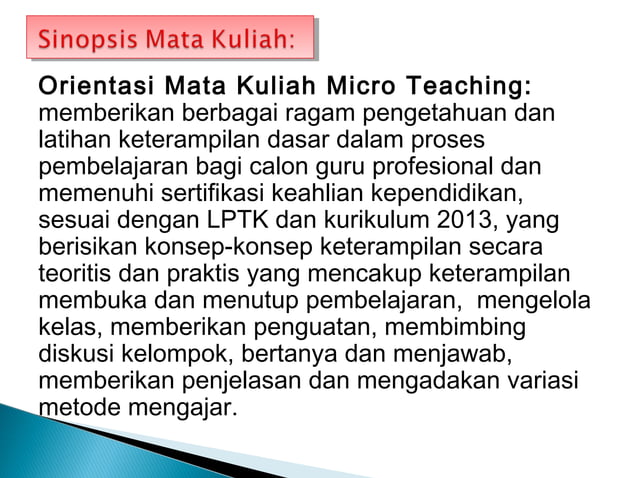 Micro Teaching - Silabus Mata Kuliah Micro Teaching | PPT