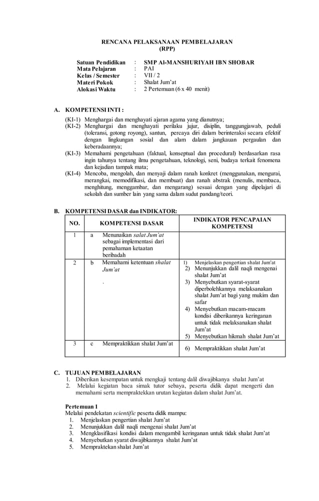 Micro Teaching - Contoh RPP Kurikulum 2013 | DOCX