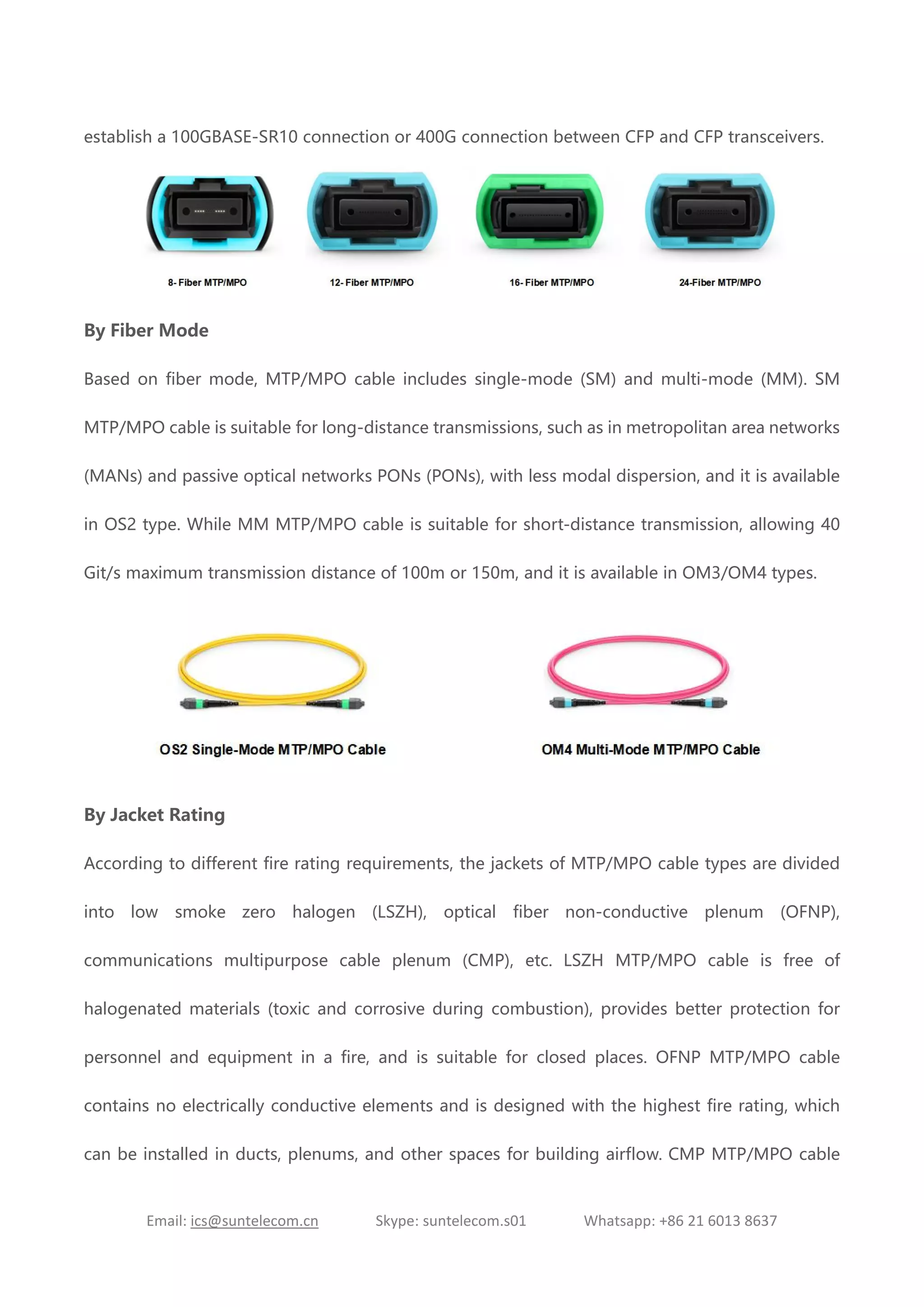 MTP/MPO Fiber Optic Cable：Types and Their Applications | PDF