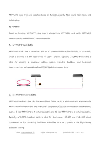 MTP/MPO Fiber Optic Cable：Types and Their Applications | PDF
