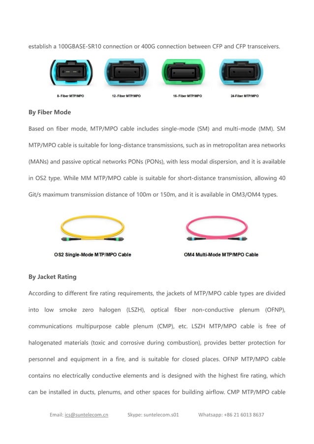 MTP/MPO Fiber Optic Cable：Types and Their Applications | PDF