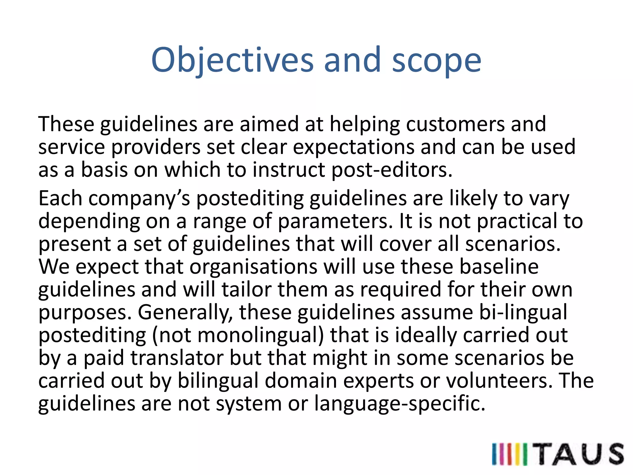 TAUS MT Post-Editing Guidelines | PPTX