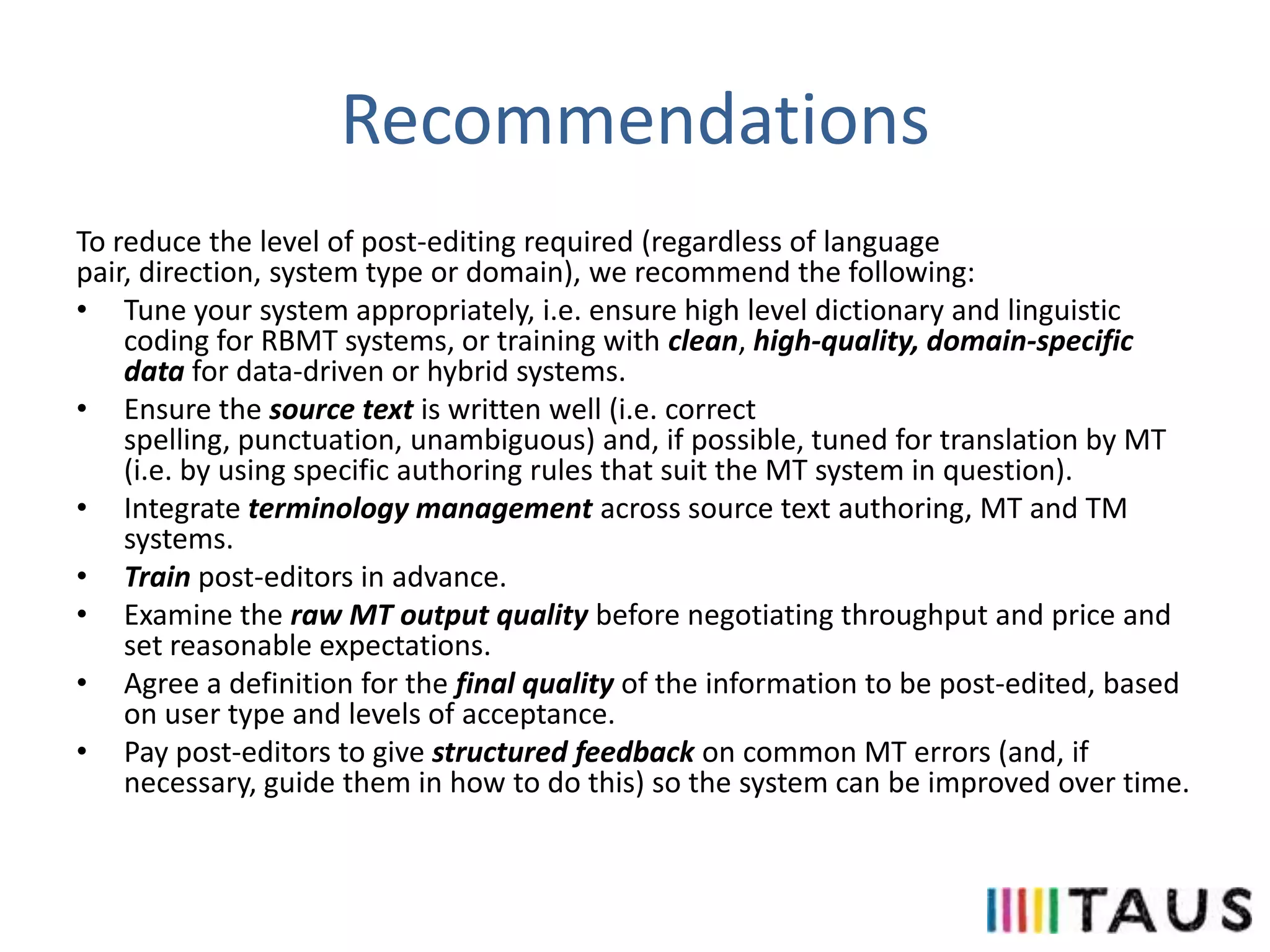 TAUS MT Post-Editing Guidelines | PPTX
