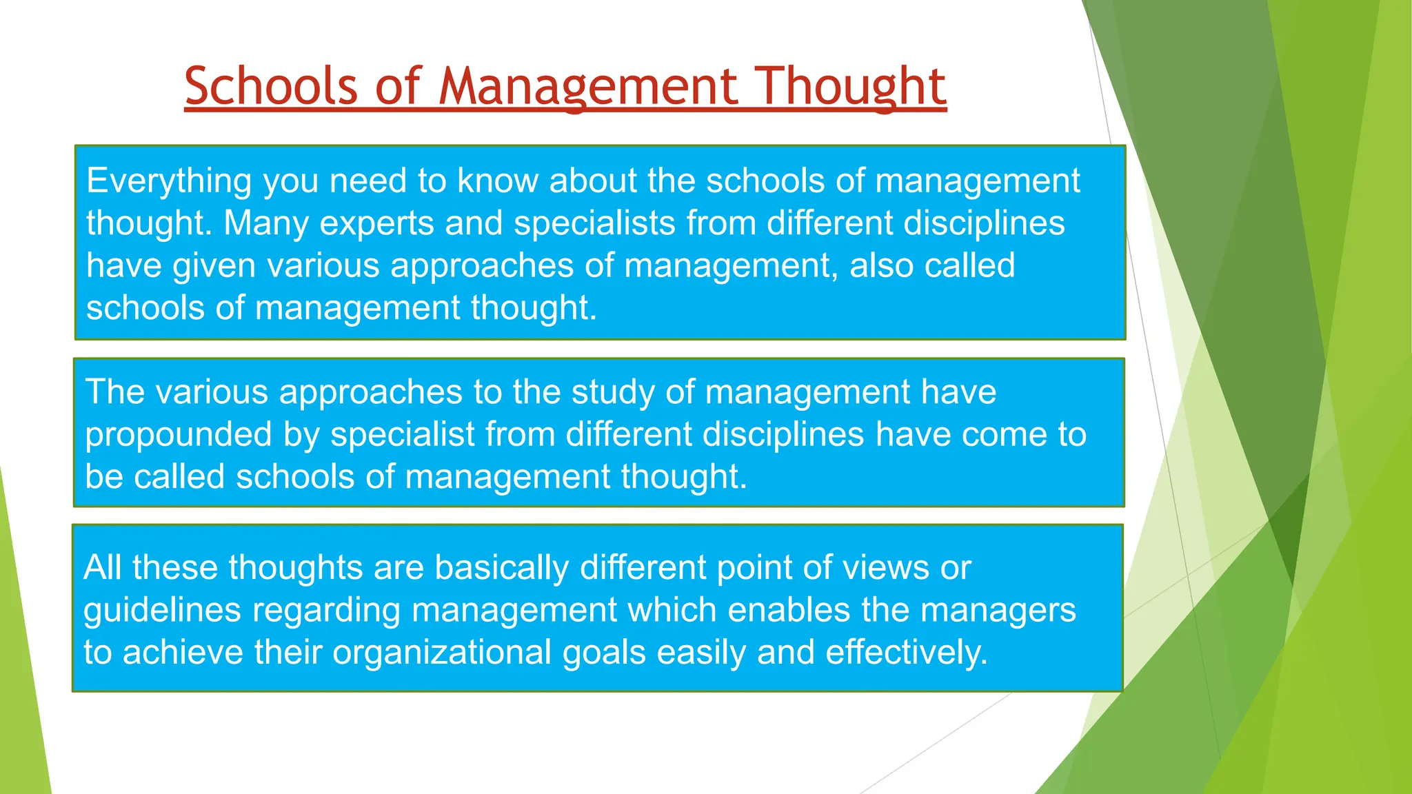 School of management thought the topic used in MBA | PPTX