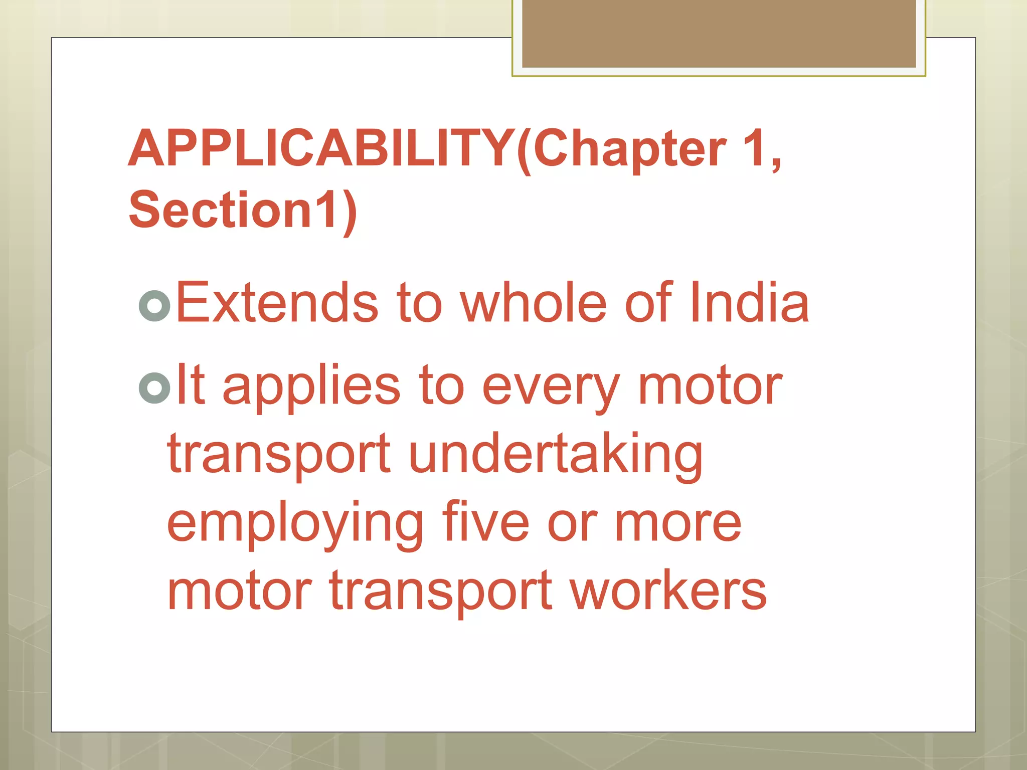 MOTOR TRANSPORT WORKERS ACT | PPTX