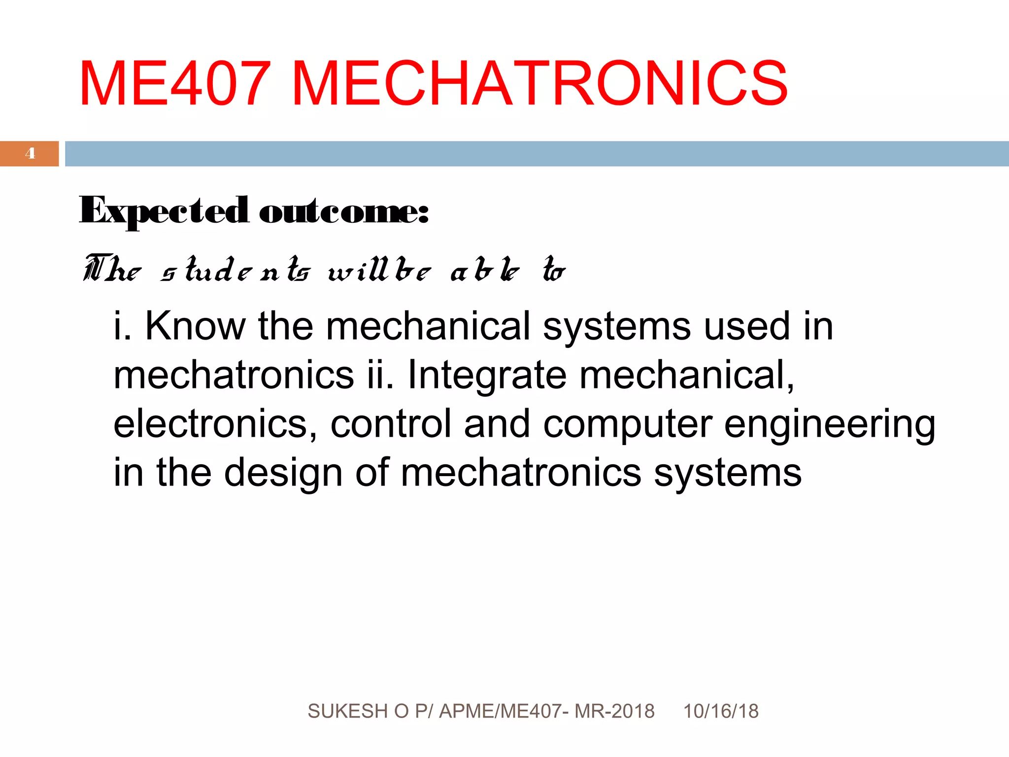 Intro to mechatronics | PPT