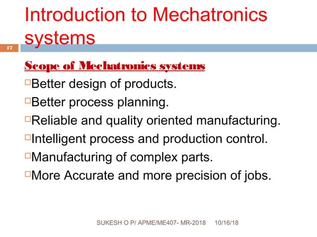Intro to mechatronics | PPT