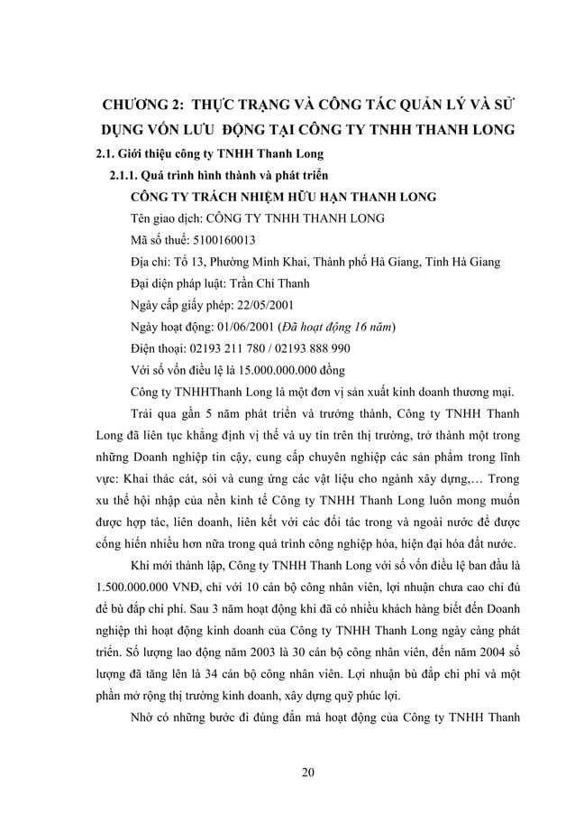 Một Số Giải Pháp Nâng Cao Hiệu Quả Sử Dụng Vốn Lưu Động Tại Công Ty Thanh Long | DOC