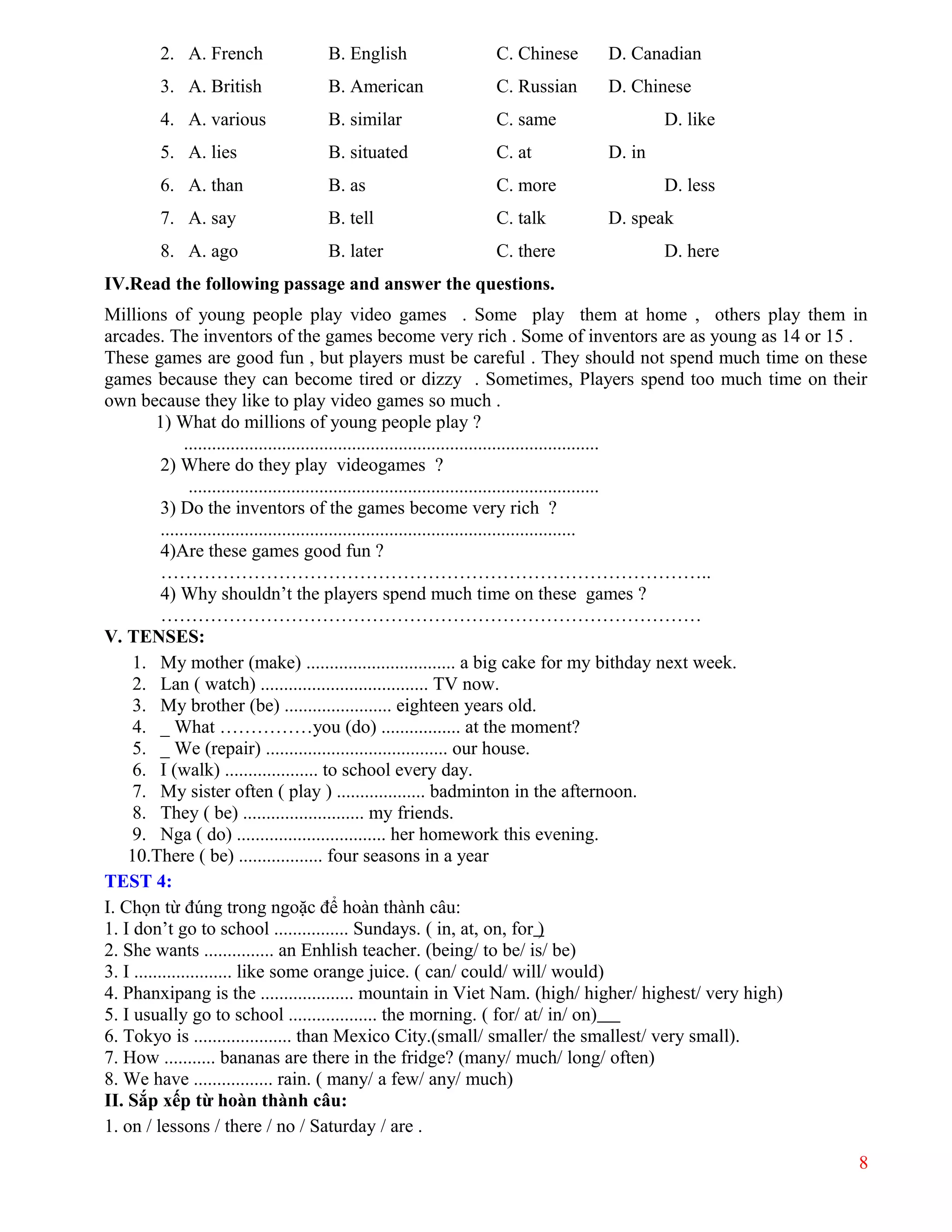 Một số đề kiểm tra 1 tiết hkii tiếng anh lớp 7 (with key) | PDF