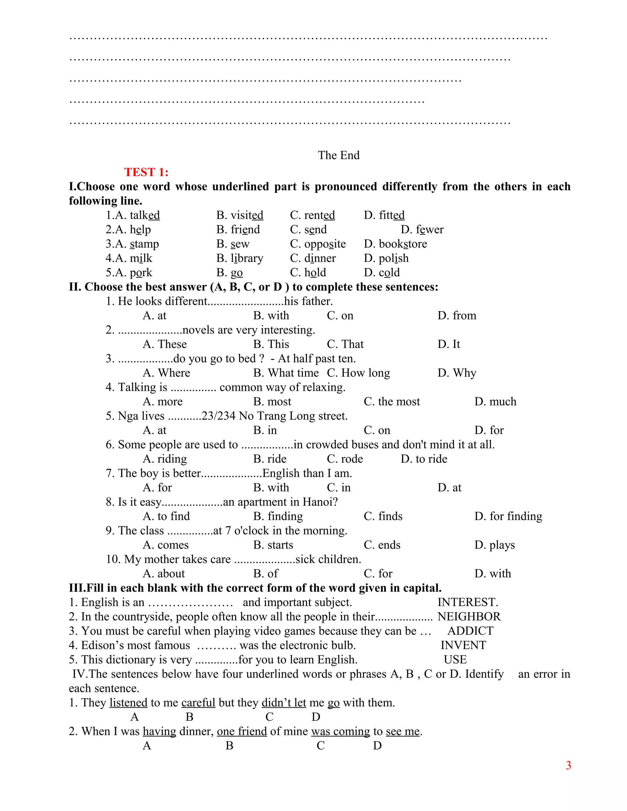 Một số đề kiểm tra 1 tiết hkii tiếng anh lớp 7 (with key) | PDF