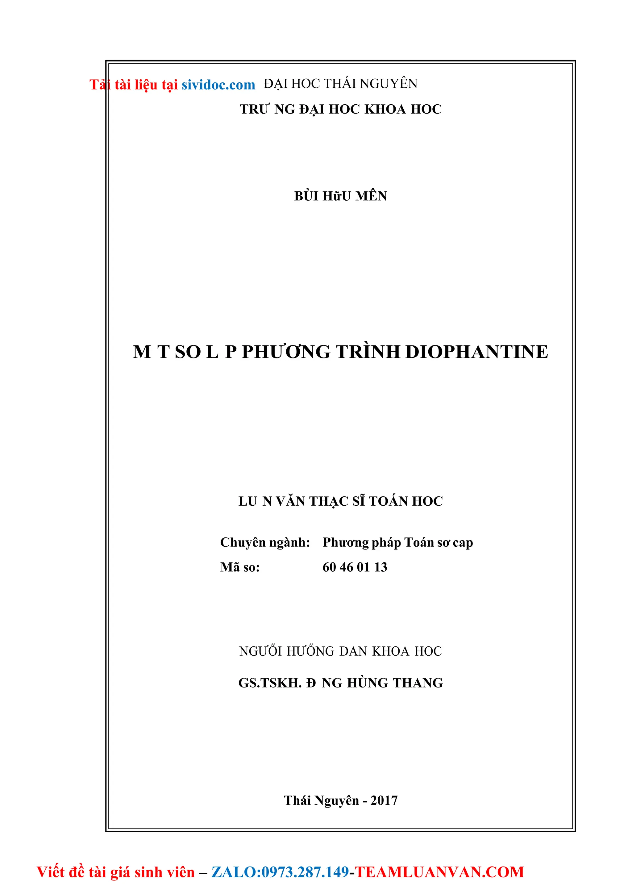 M T So L P Phương Trình Diophantine.docx