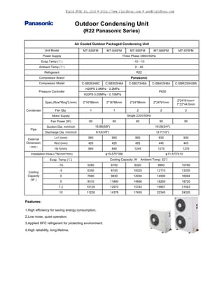 MTS R22 air cooled packaged unit (panasonic) | PDF