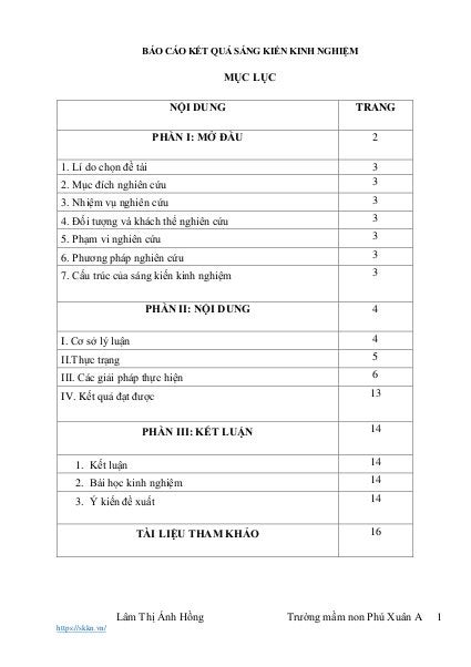 Sáng kiến kinh nghiệm Một số thủ thuật giúp trẻ 3-4 tuổi hứng thú với hoạt động ngoài trời | PDF ...