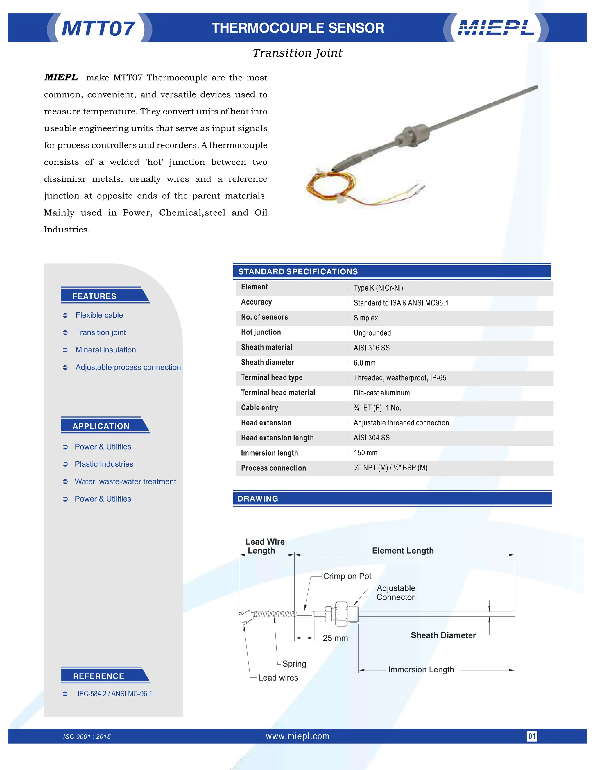 MTT07 Thermocouple Sensor - Transition Joint | Miepl | PDF