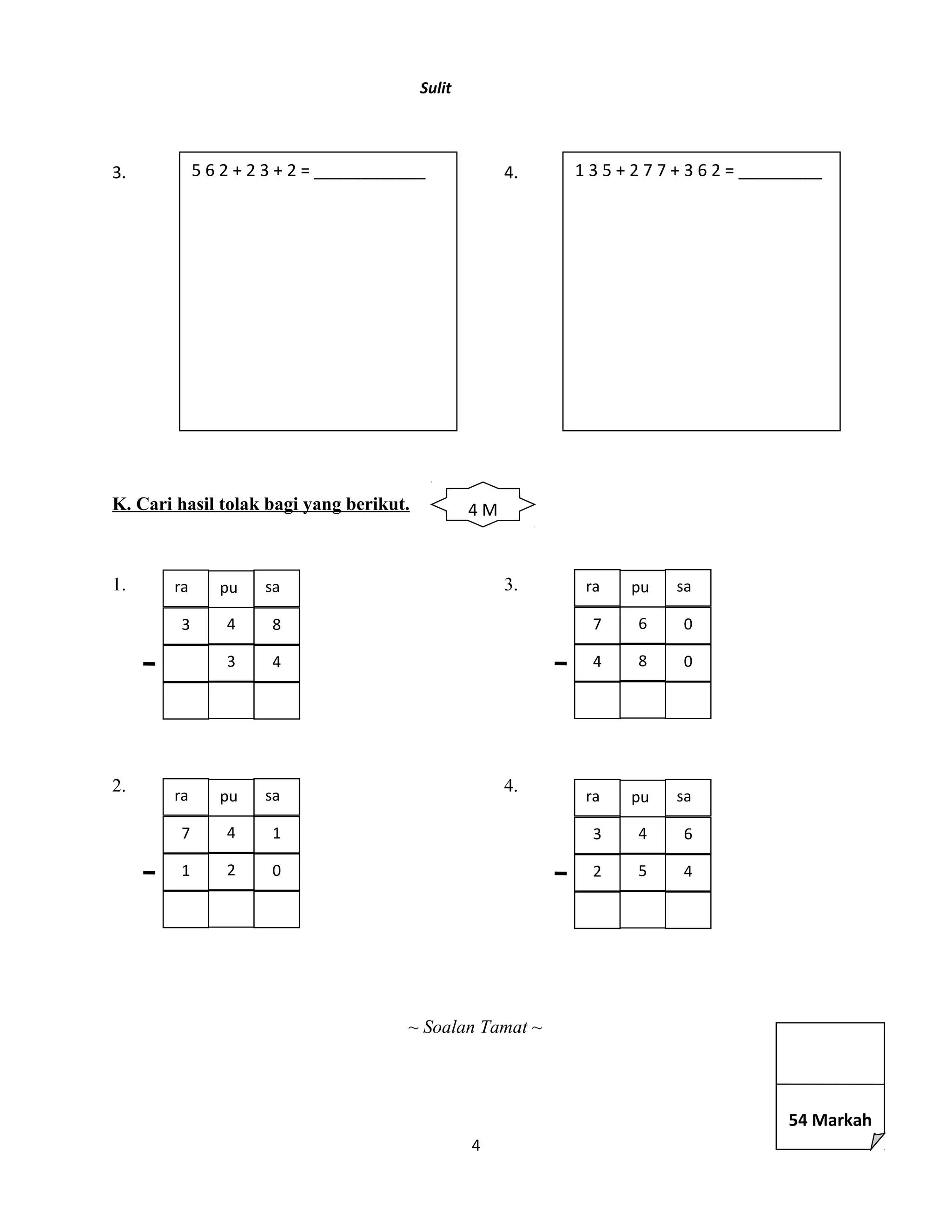 Matematik Tahun 2 Kertas 2 | PDF