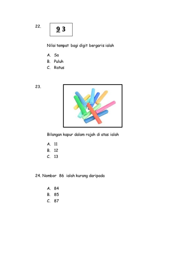 Matematik tahun 1 akhir tahun k1 | DOCX