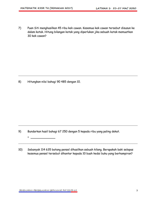 MATEMATIK T4 LATIHAN 1_23-29 MAC 2020 | PDF