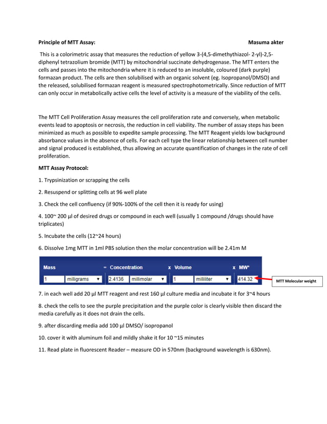 Mtt assay protocol | PDF | Biological Sciences | Science