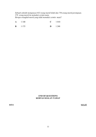 Kertas Soalan Matematik Tahun 4 Kertas 1 KSSR | DOC