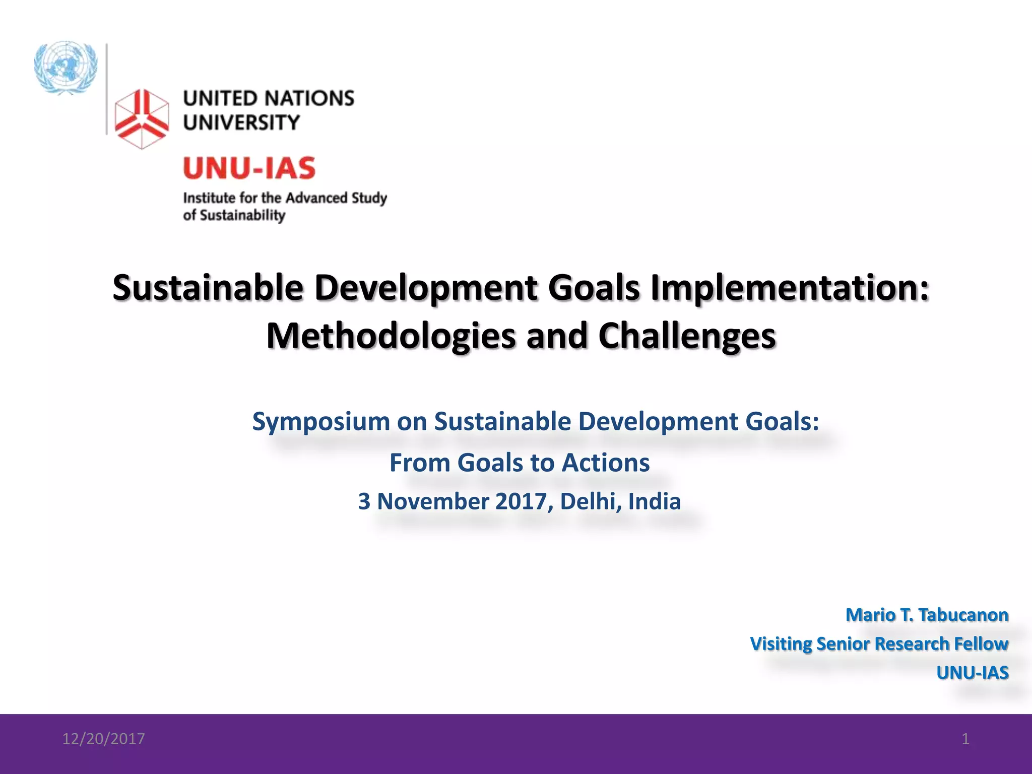 Closing Plenary: SDGs Implementation: Methodologies & Challenges | PPT