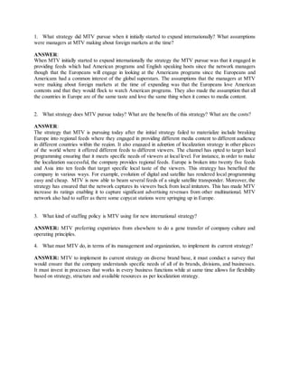 Mtv Network: A Global Brand Goes Local Case study solutions. | DOCX