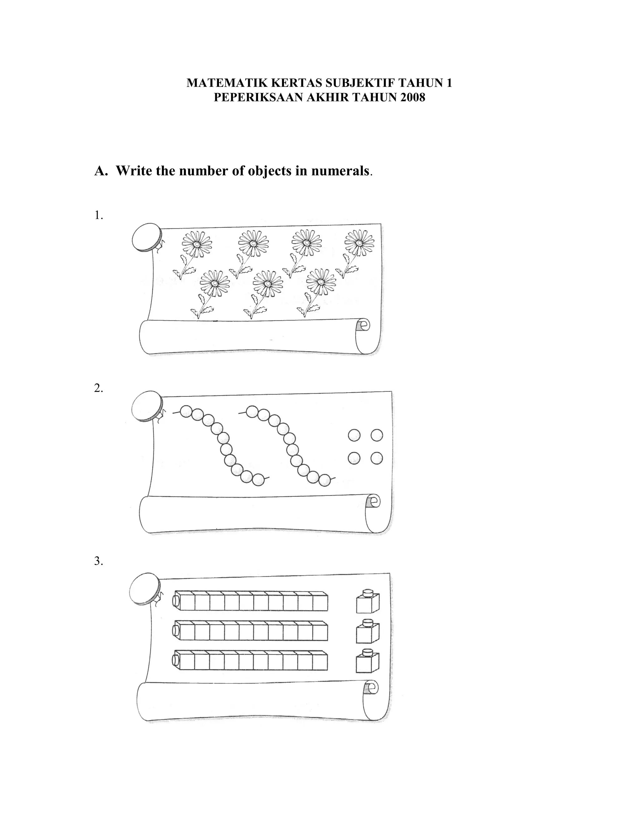 MATHEMATICS YEAR 1 QUESTIONS | DOC