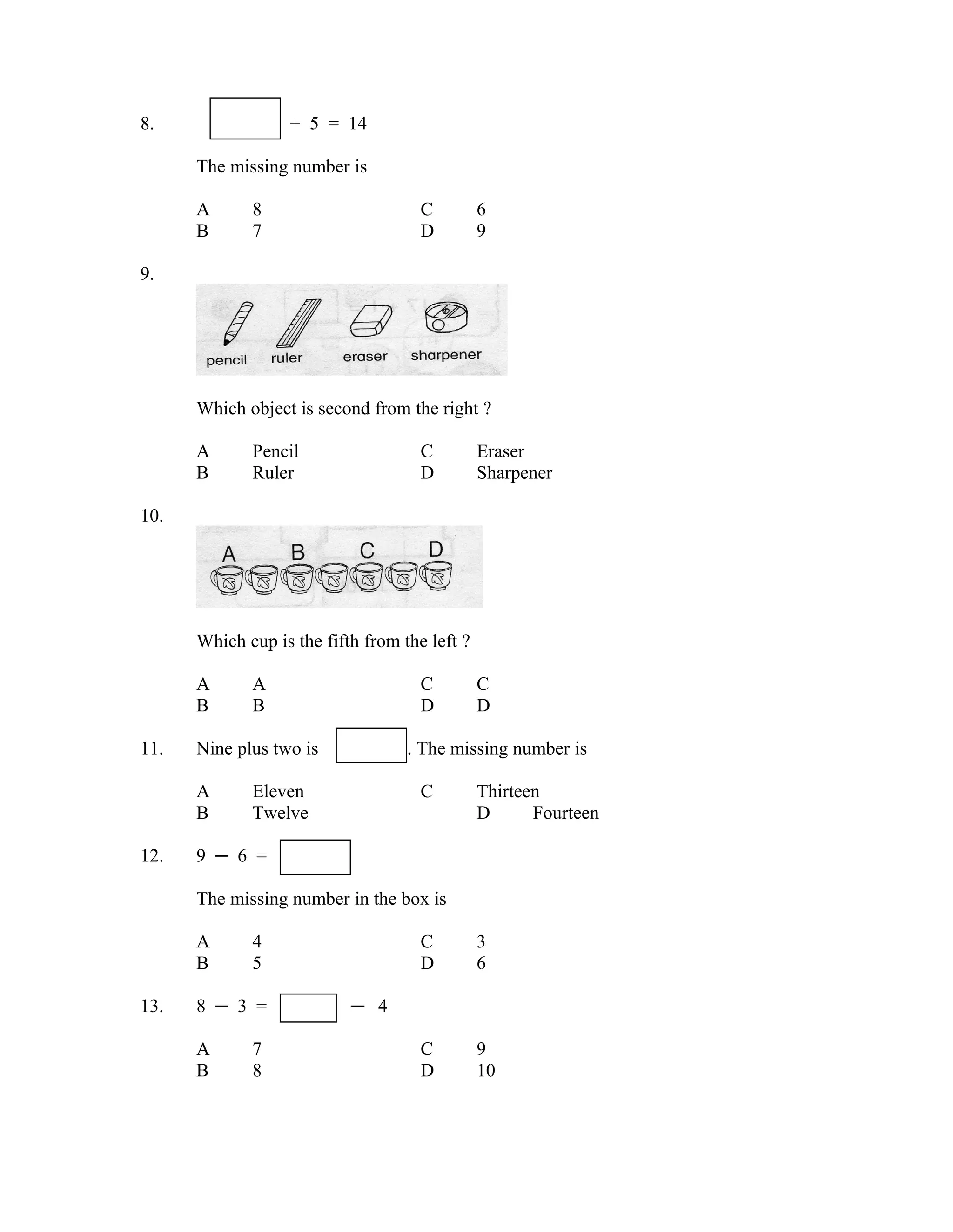 MATHEMATICS YEAR 1 QUESTIONS | DOC