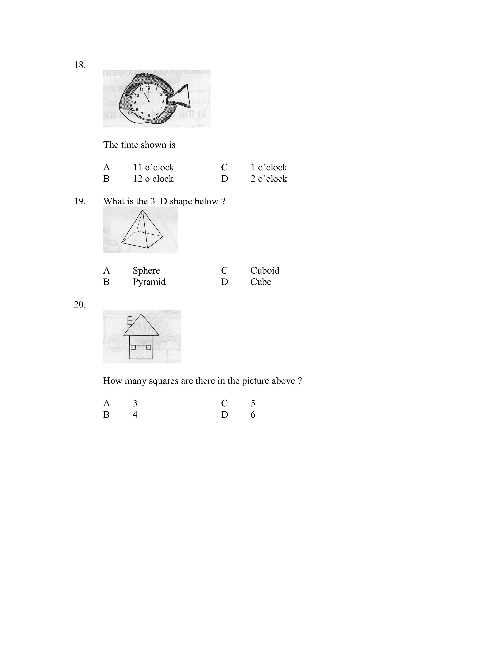 MATHEMATICS YEAR 1 QUESTIONS | DOC