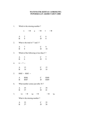 MATHEMATICS YEAR 1 QUESTIONS | DOC