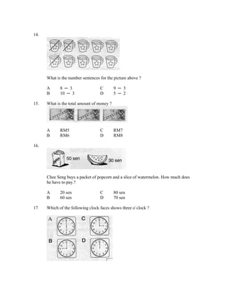 MATHEMATICS YEAR 1 QUESTIONS | DOC