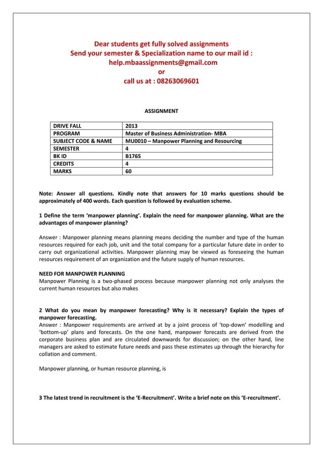 Mu0010 – manpower planning and resourcing | PDF