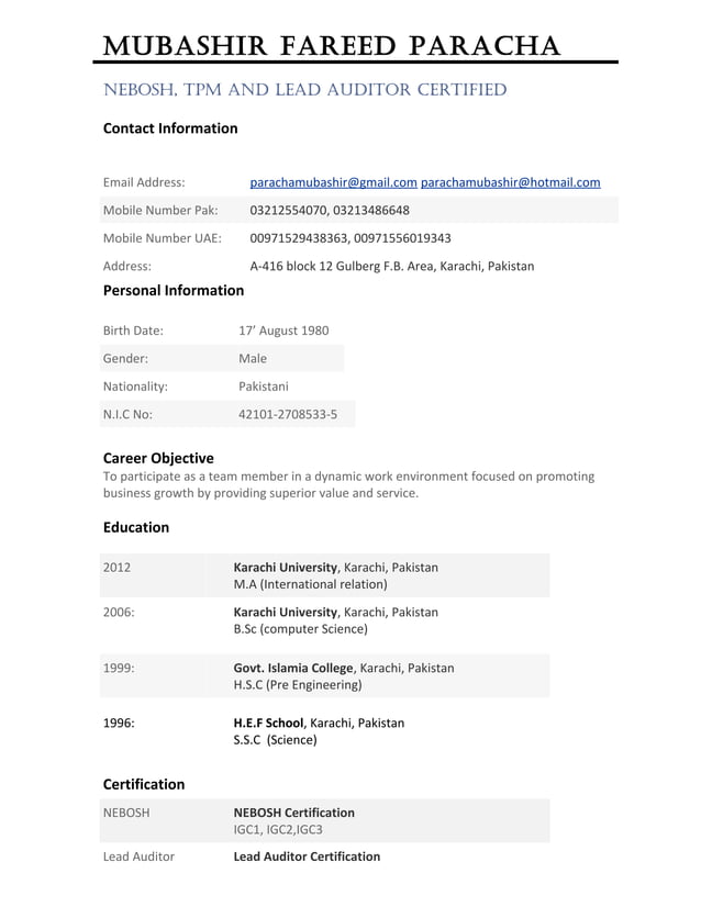 Mubashir paracha(hse) | PDF